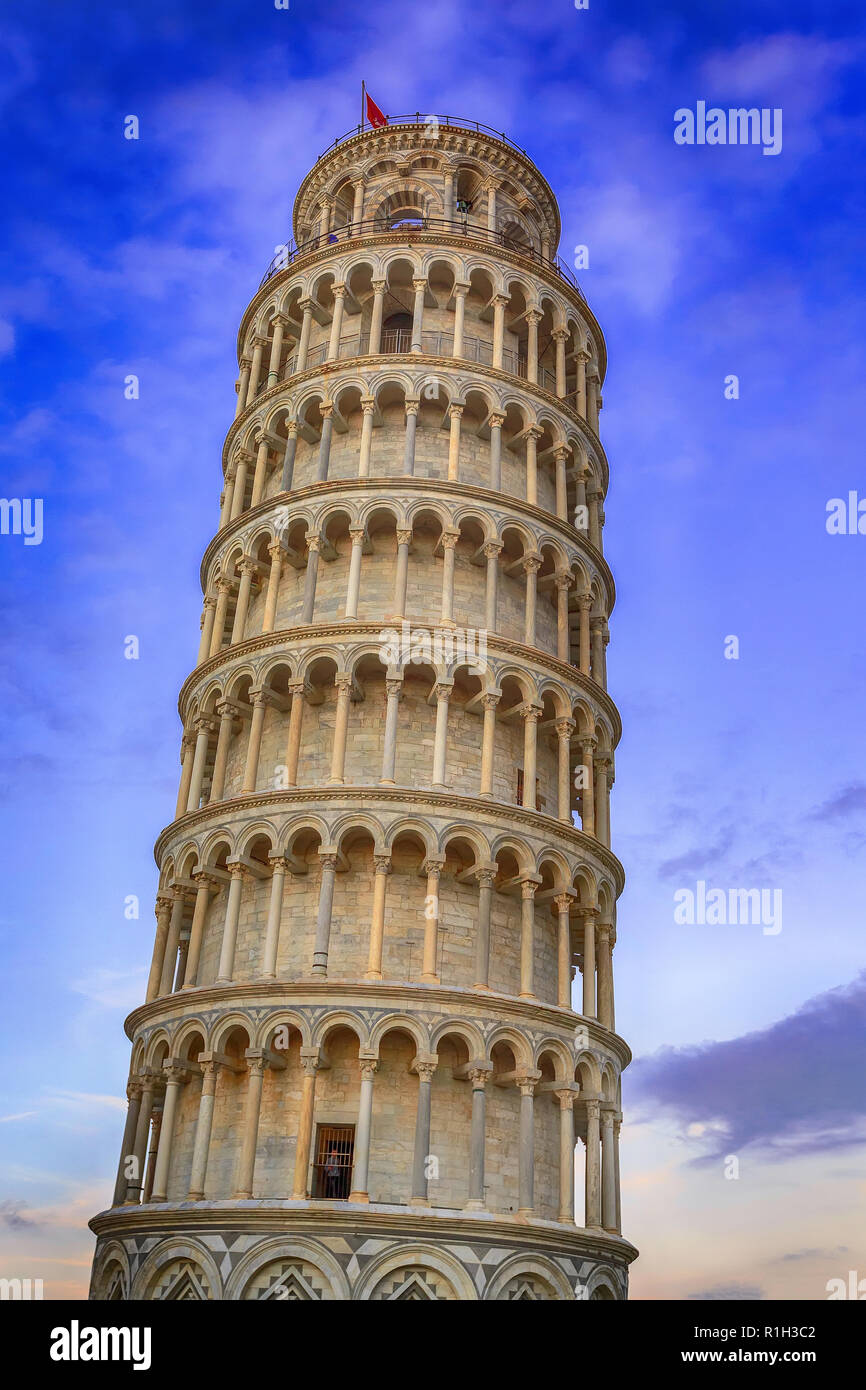 Leaning Tower of Pisa, Italy against blue sunset sky Stock Photo - Alamy