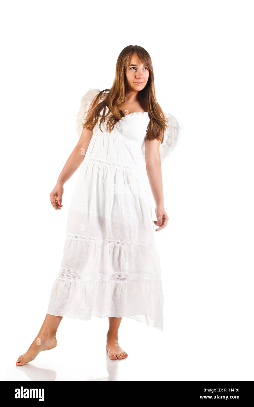 angel woman isolated on a white background Stock Photo - Alamy