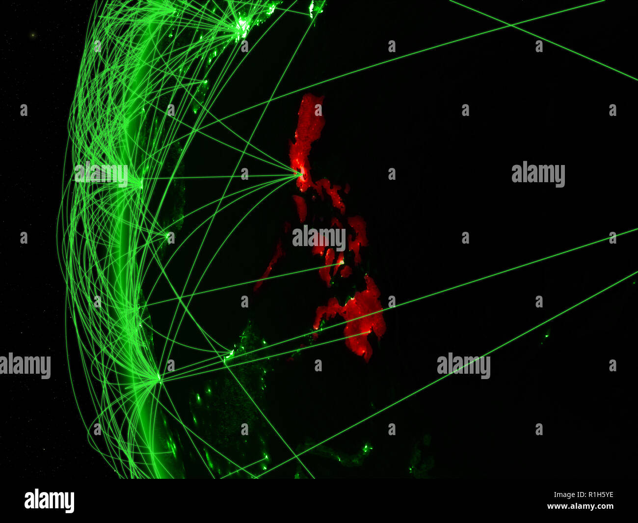 Philippines from space on green model of Earth with international ...