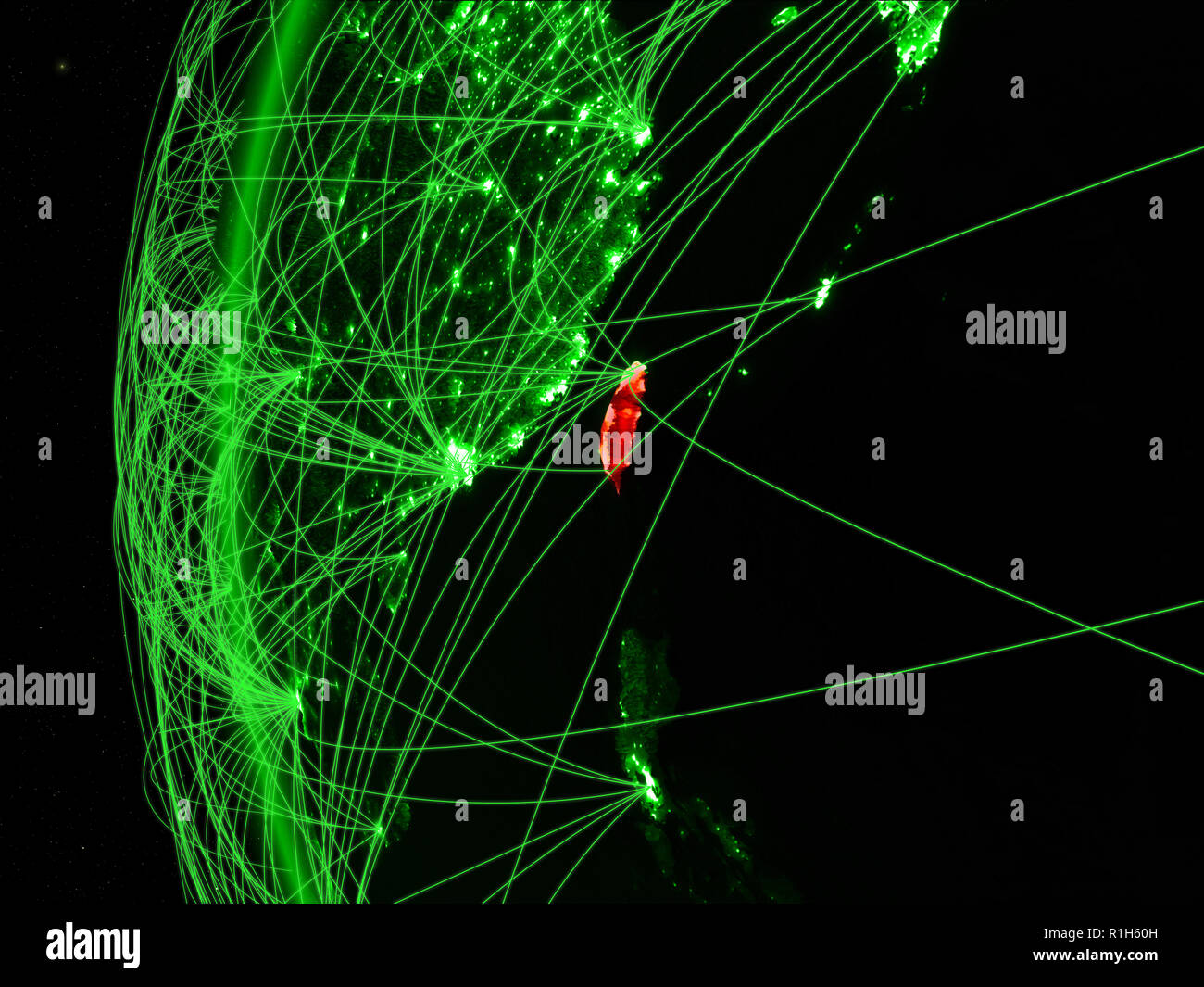 Taiwan from space on green model of Earth with international networks ...