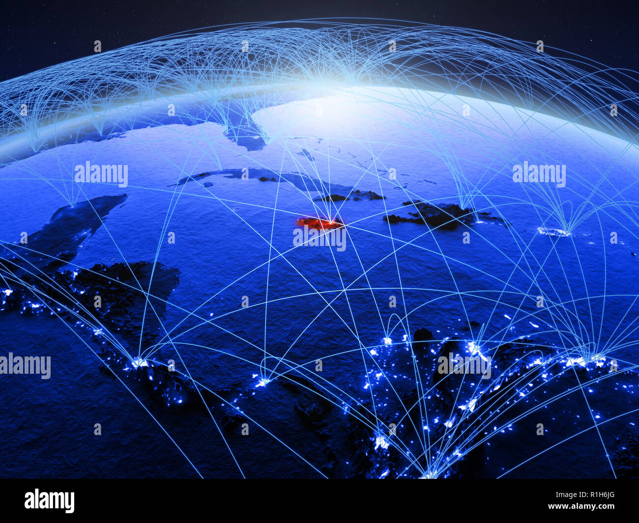 Jamaica on blue digital planet Earth with international network ...