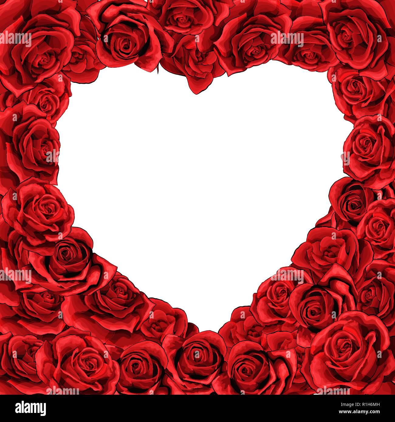 Valentines day red roses heart inverted isolated background Stock ...