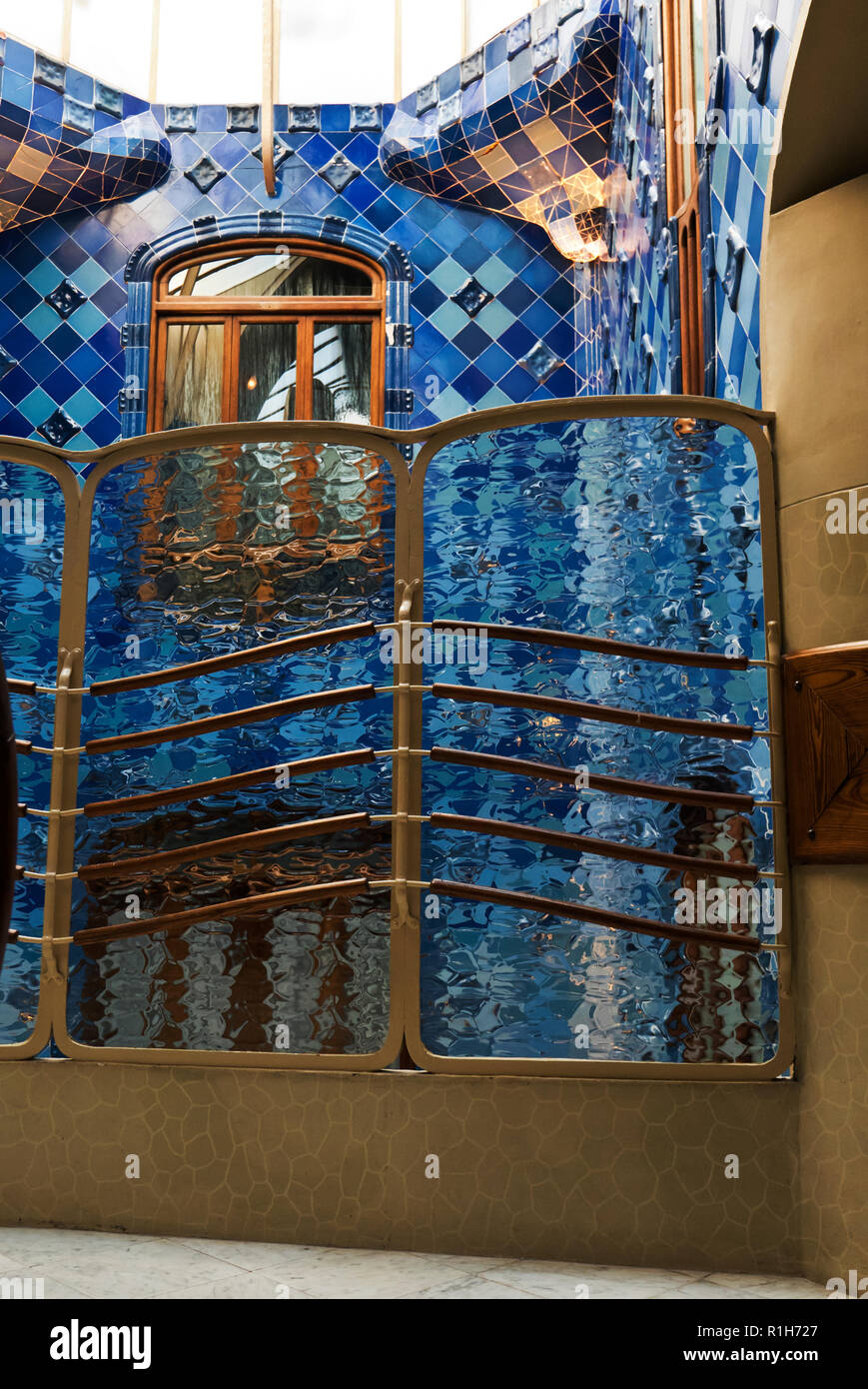 The interior of Casa Batllo house decorated with blue tiles, design by ...