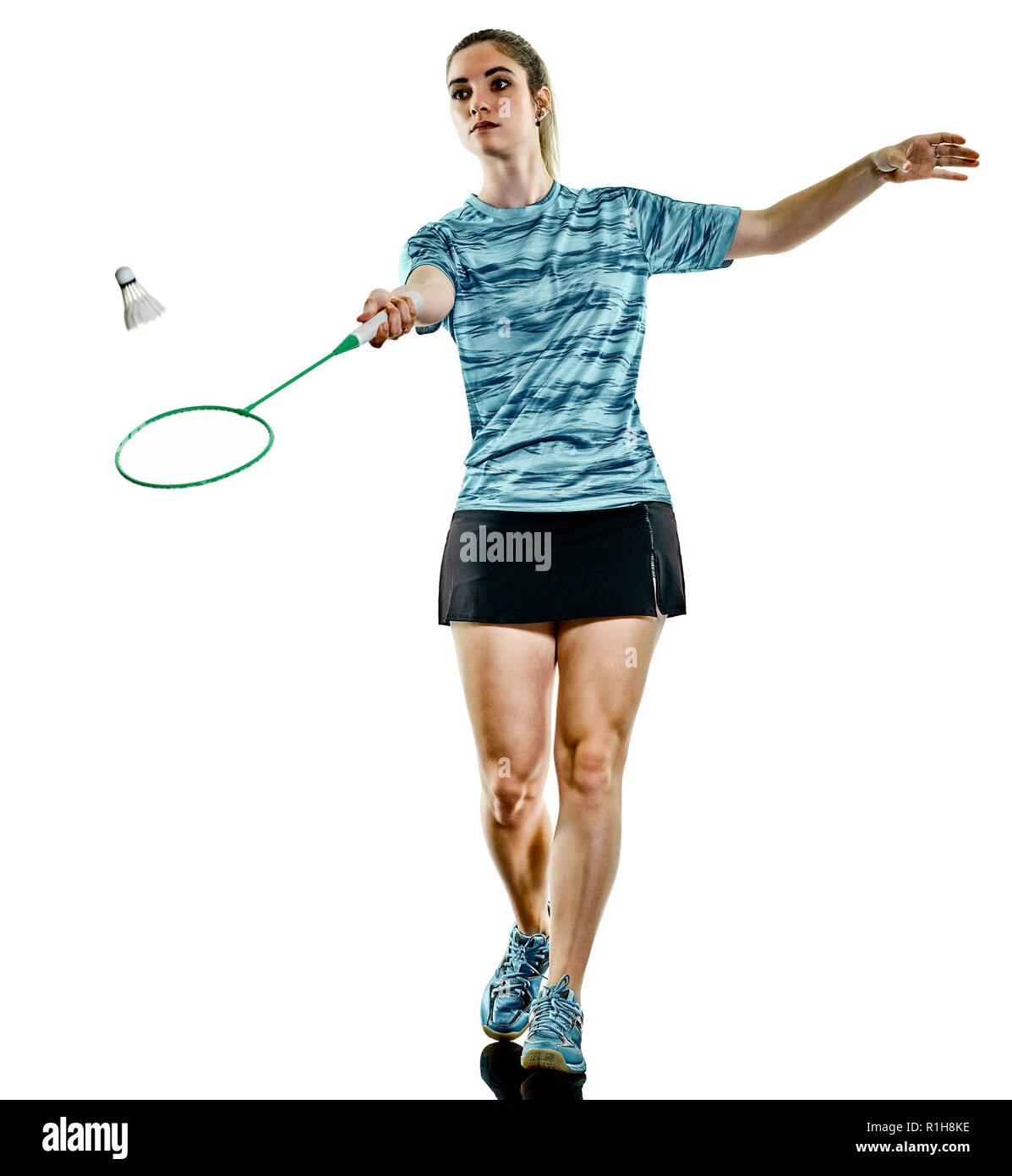 one caucasian young teenager girl woman playing Badminton player ...