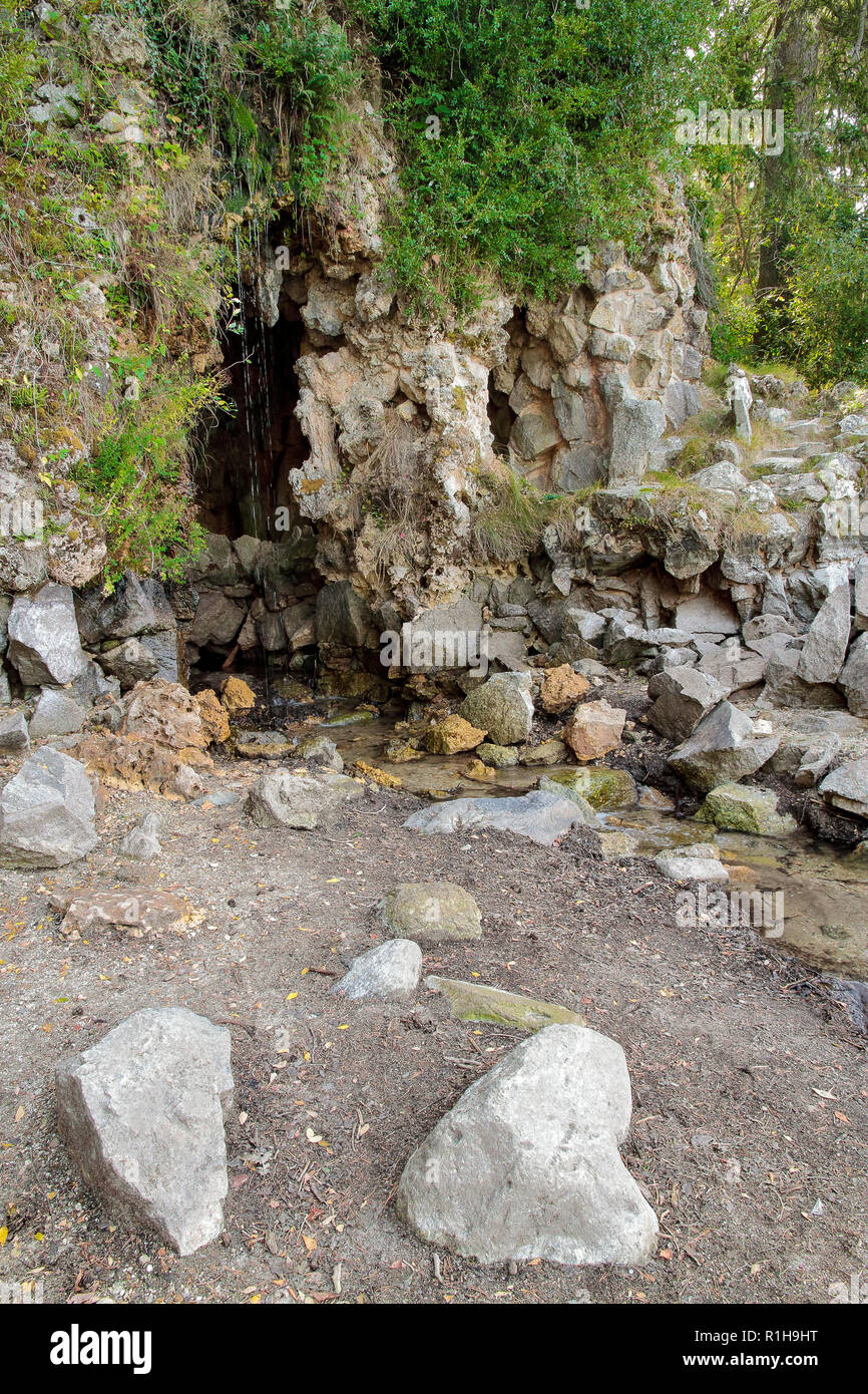 little grotto in the forest with water water that seeps between the ...