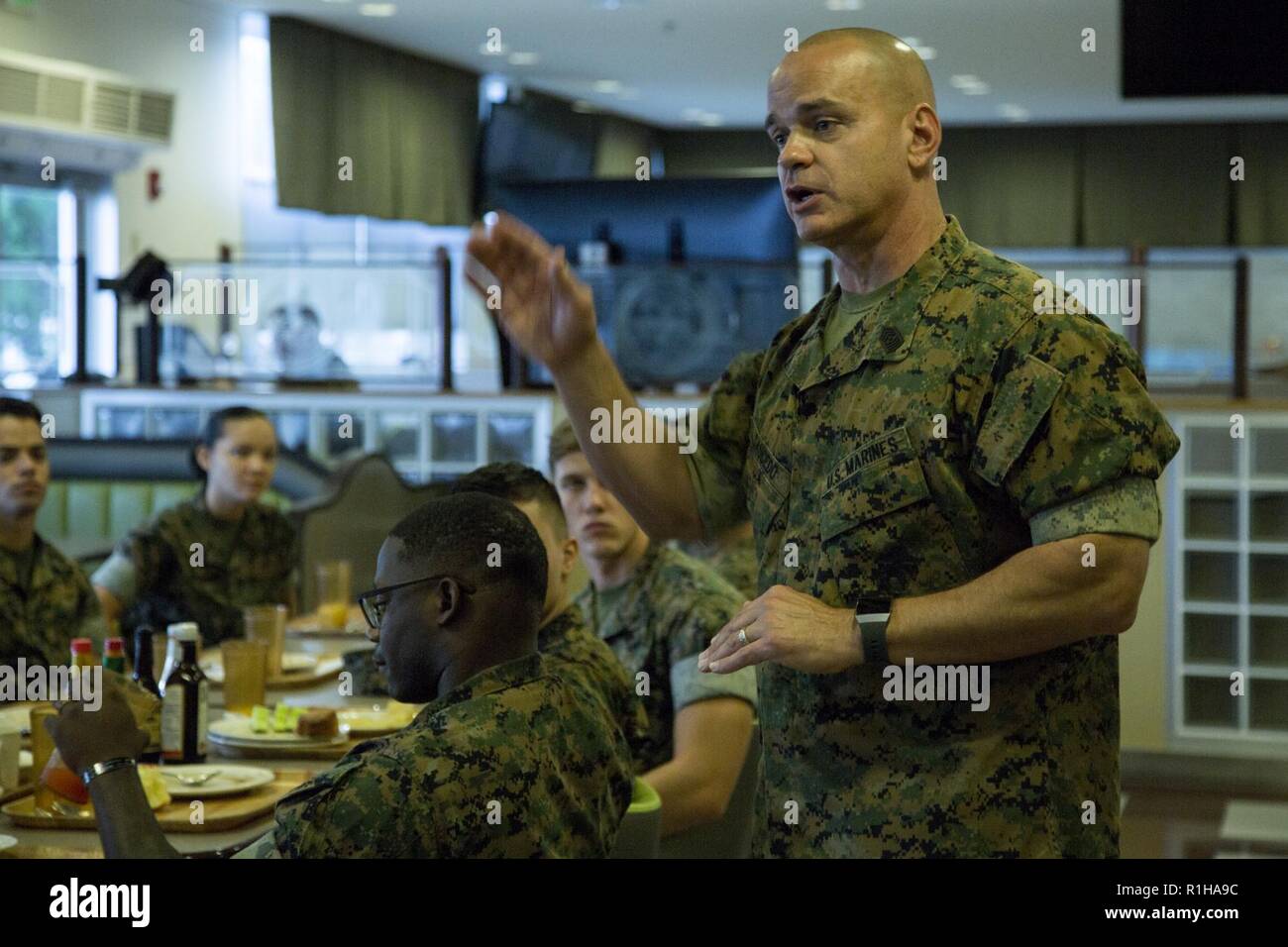 Sgt. Maj. Michael R. Saucedo, right, discusses troop readiness Sep. 20 ...