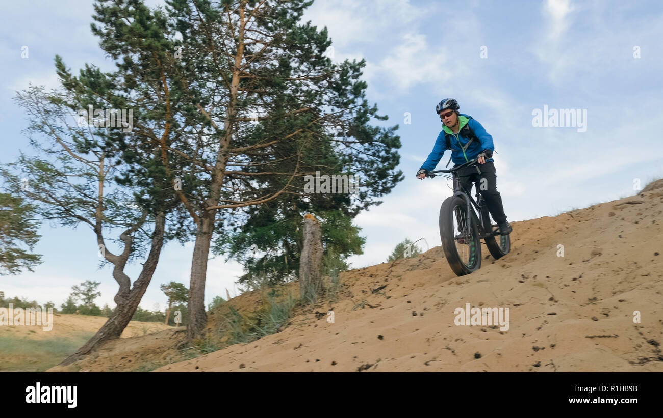 Fat bike also called fatbike or fat-tire bike in summer driving the ...