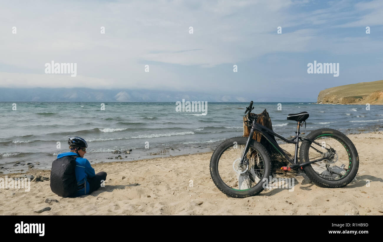 Fat bike also called fatbike or fat-tire bike in summer driving on the ...