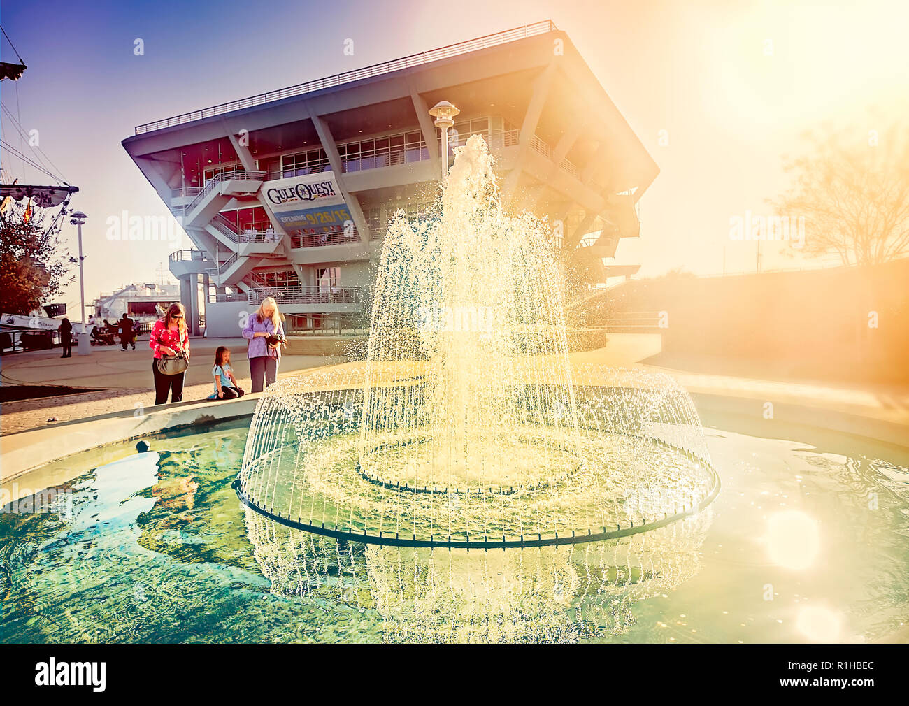 A fountain flows in front of GulfQuest National Maritime Museum of the ...