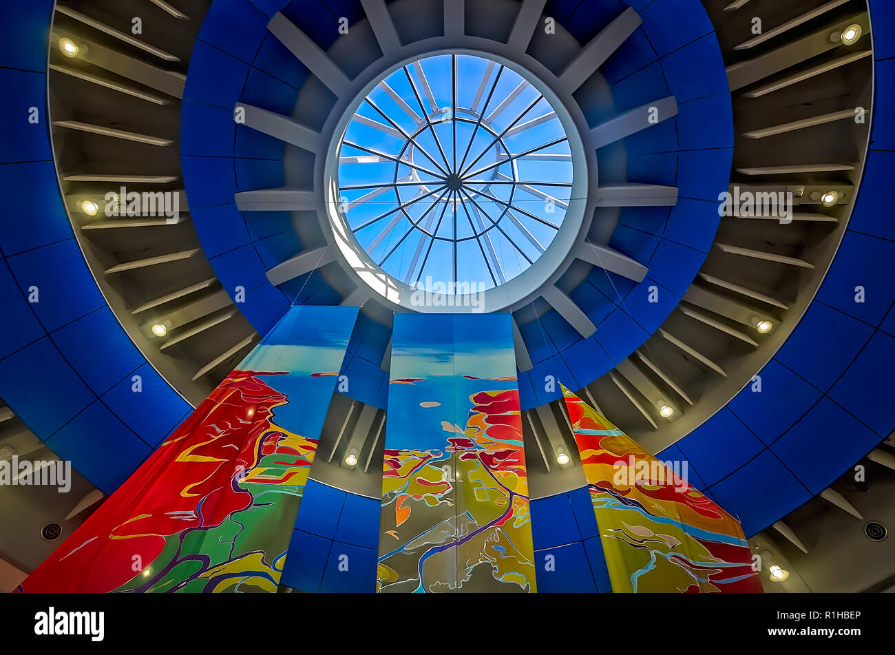 Colorful flags hang above the America's Sea exhibit at GulfQuest ...