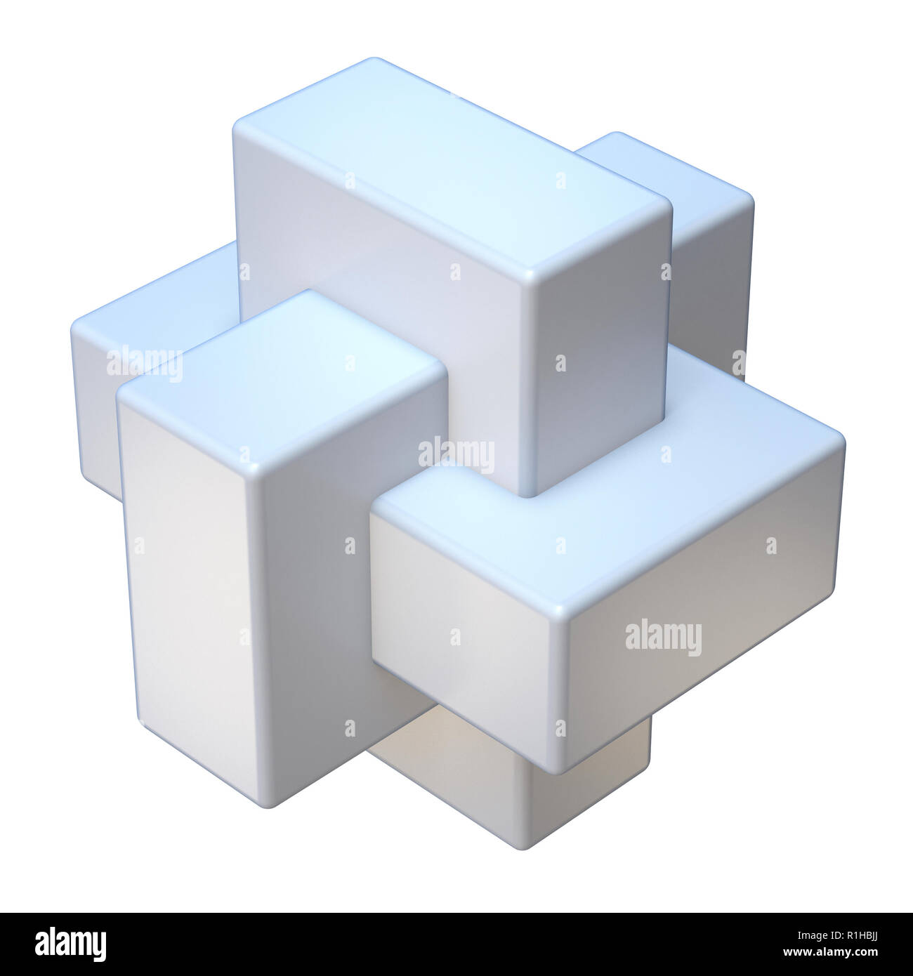 Abstract three cube shape 3D render illustration isolated on white ...