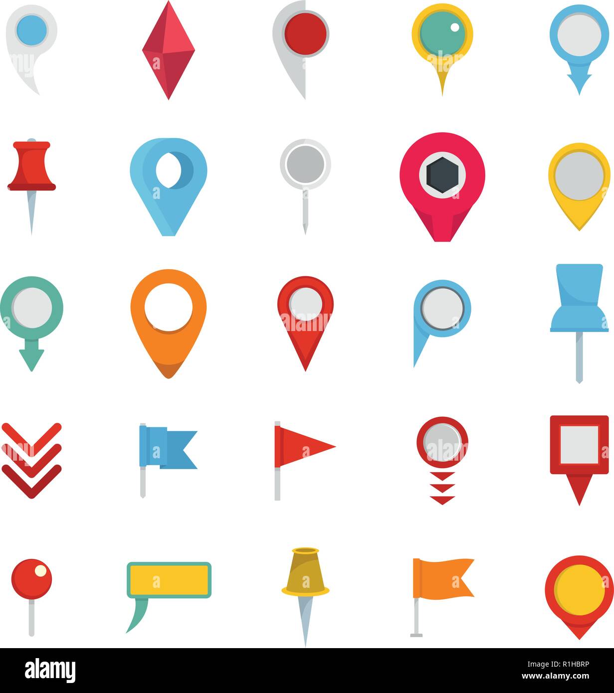 Map pointer icons set. Flat illustration of 25 map pointer vector icons isolated on white ...
