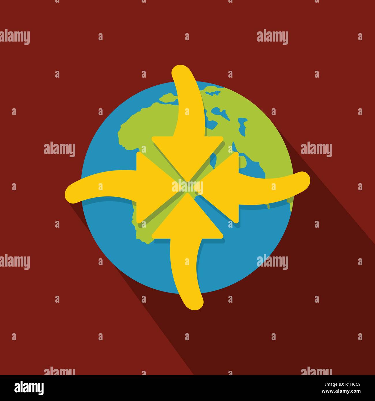 Arrow in world icon. Flat illustration of arrow in world vector icon ...
