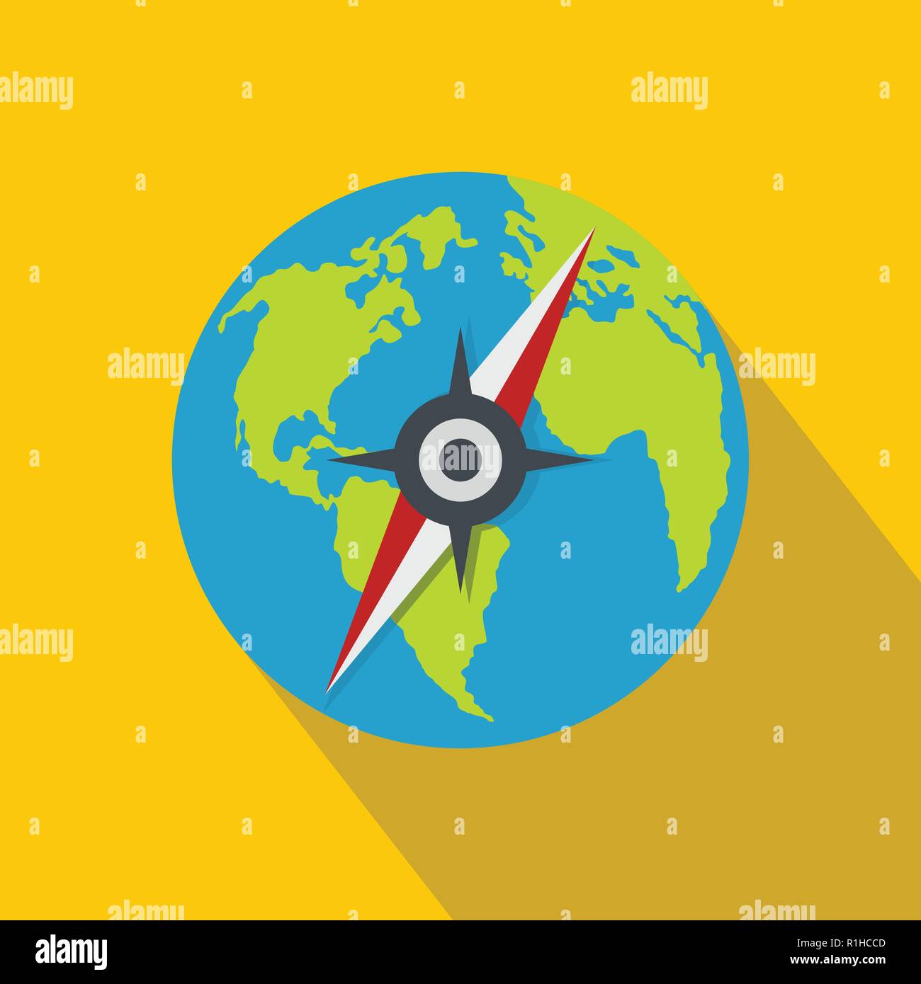 Compass on earth icon. Flat illustration of compass on earth vector ...