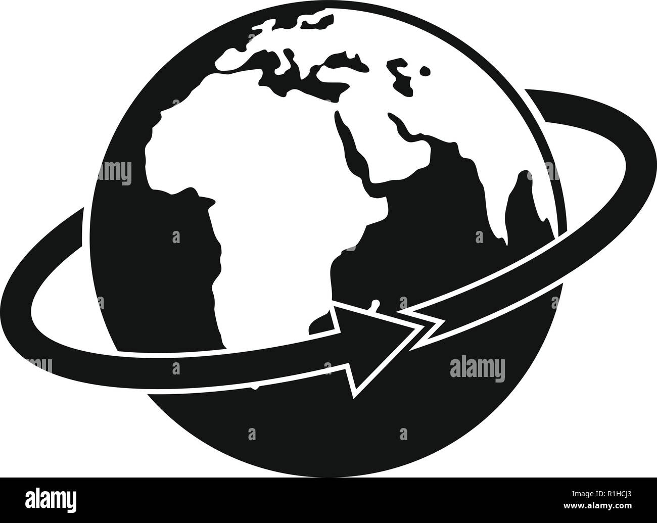 Flight around earth icon. Simple illustration of flight around earth ...