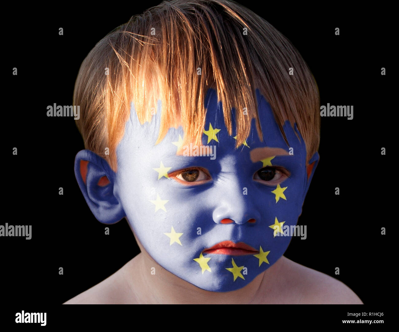 Little boy with painted European Union flag Stock Photo - Alamy