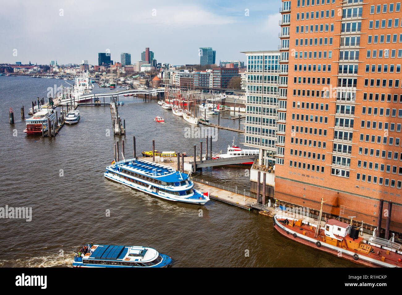HAMBURG, GERMANY - MARCH, 2018: View of a Hamburg harbour on a ...