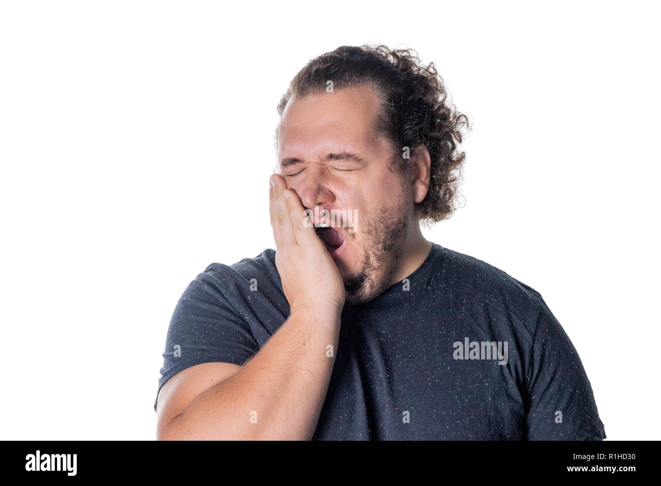 Portrait of sleepy man on white background Stock Photo - Alamy