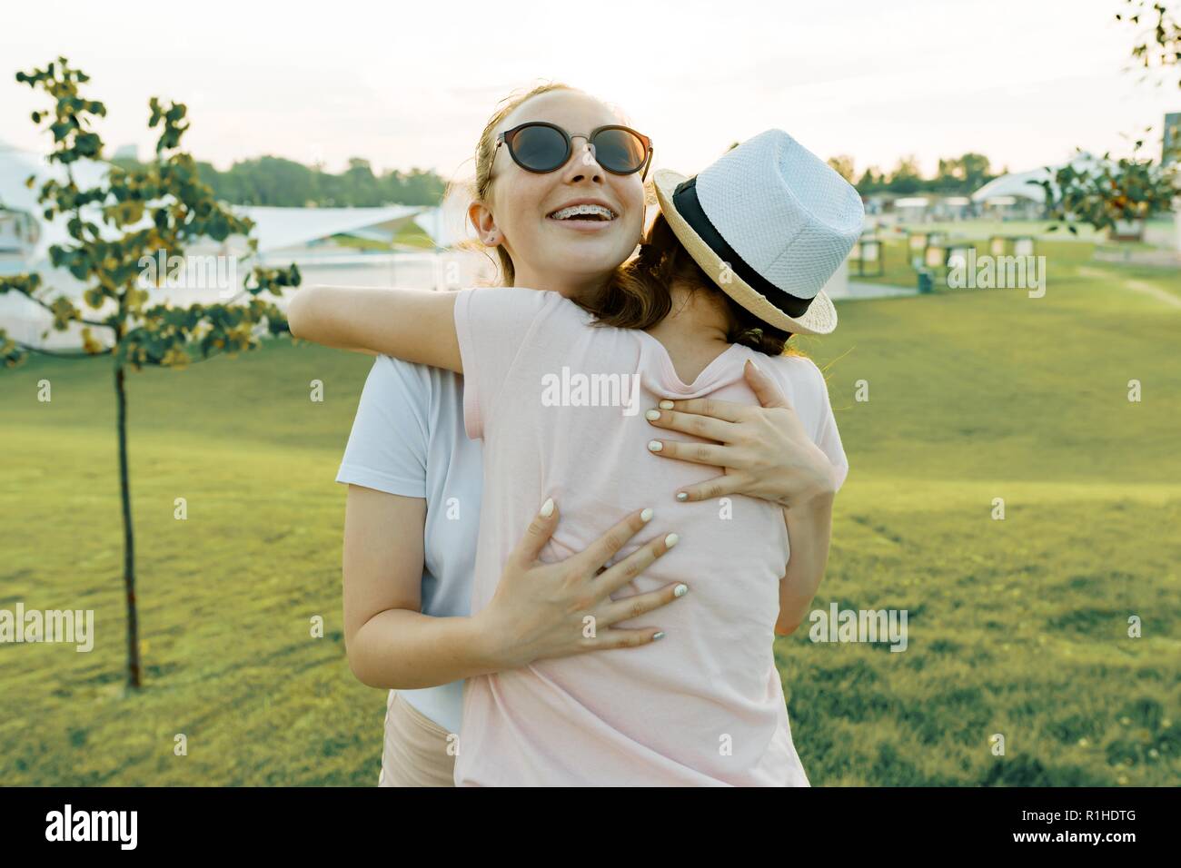 The friendship of two teenage girls, best girlfriends have fun in ...