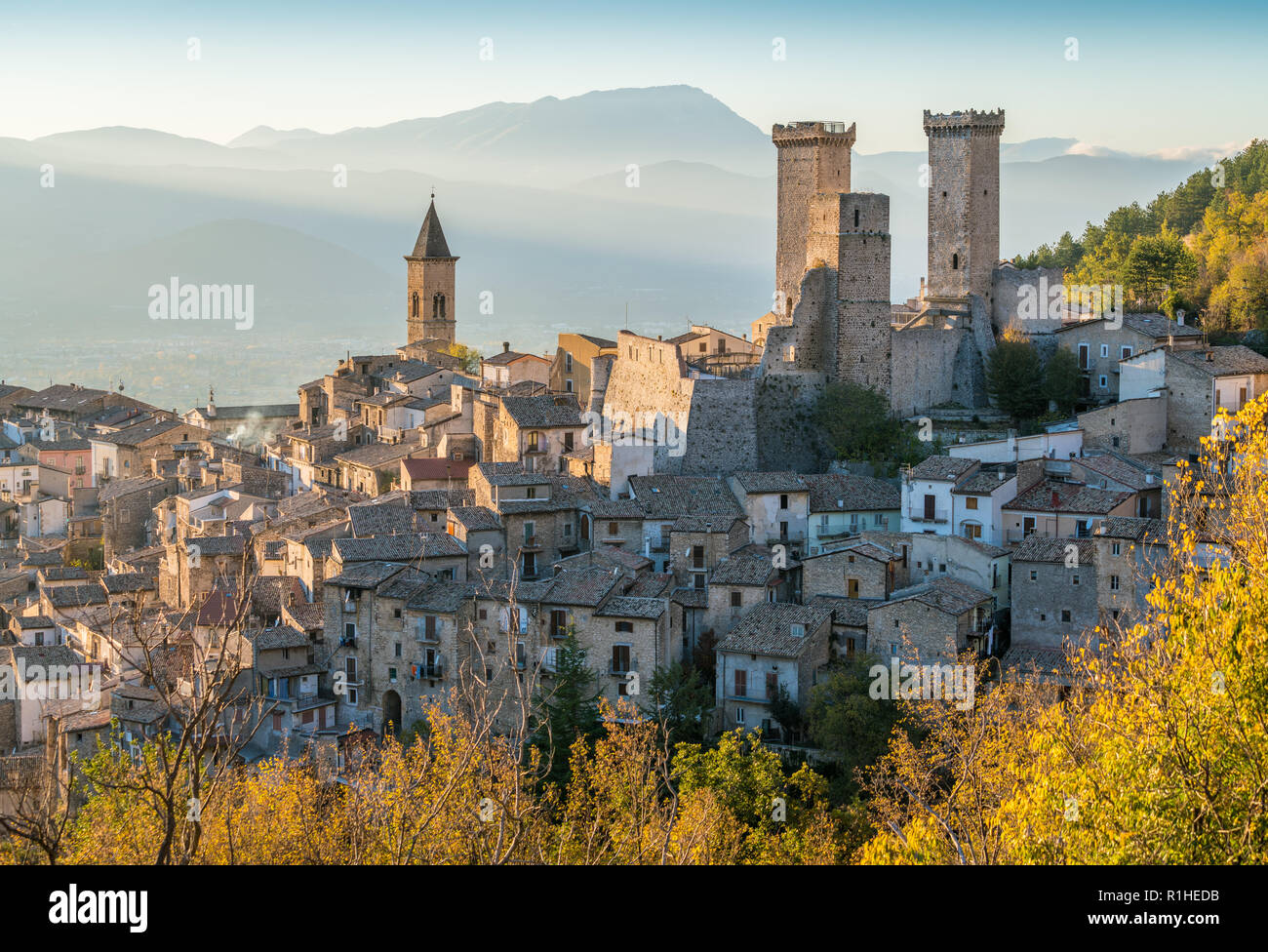 Pacentro in a late autumn afternoon, medieval village in L'Aquila ...