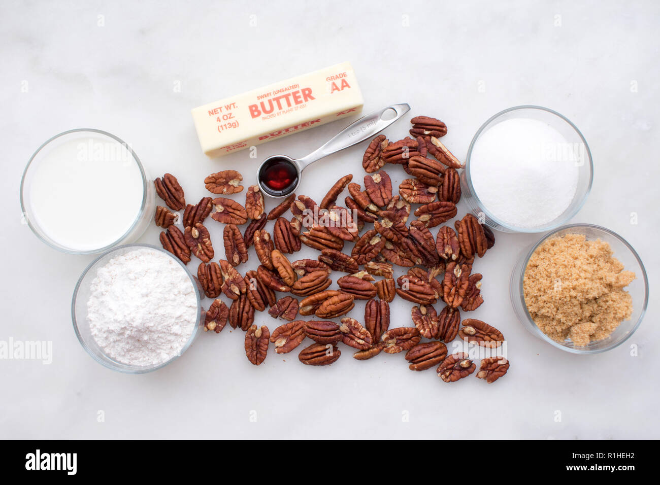Pecan Cobbler Ingredients: Pecan halves, butter, brown sugar, and other ...