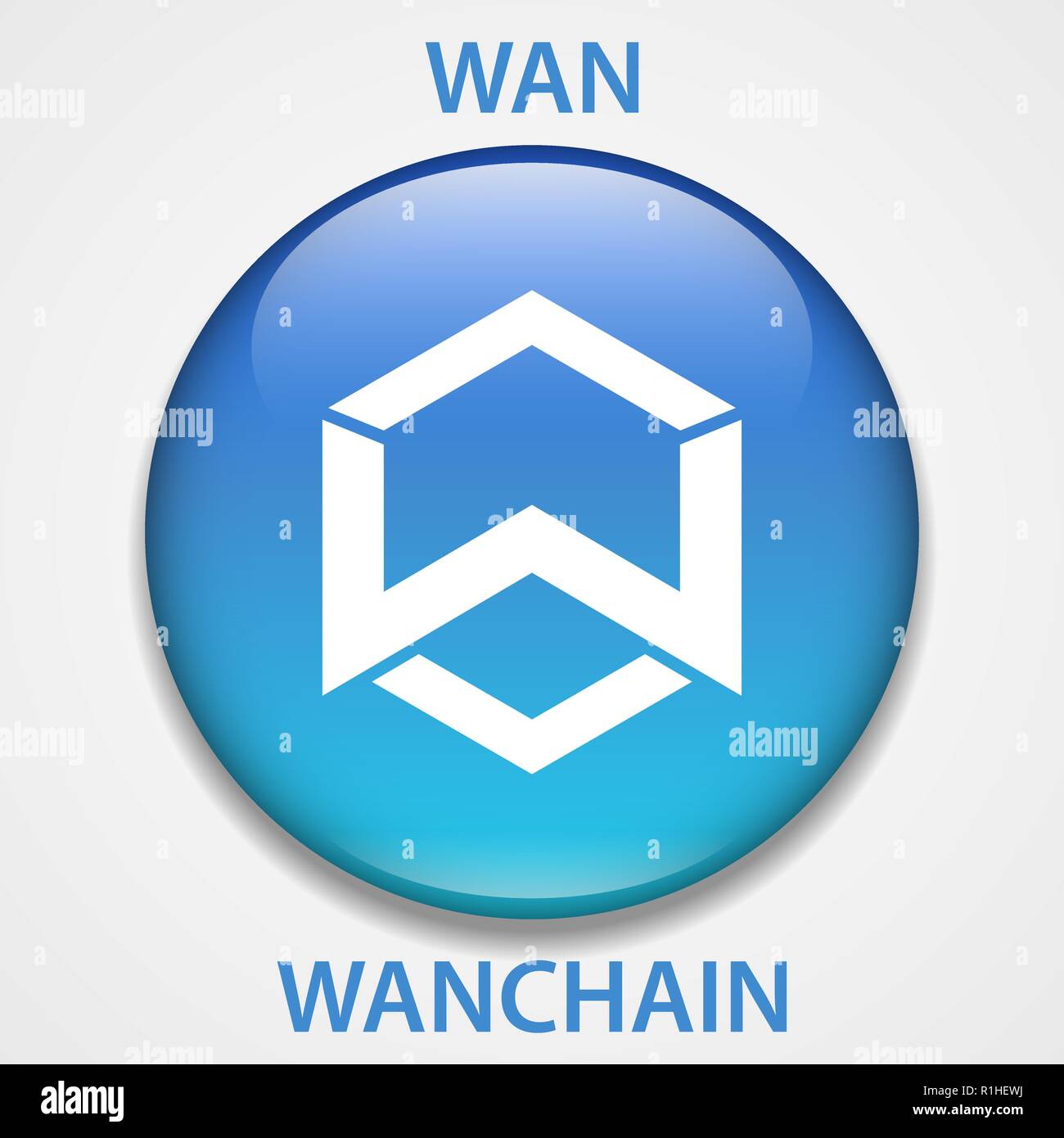 WanChain Coin cryptocurrency blockchain icon. Virtual electronic ...