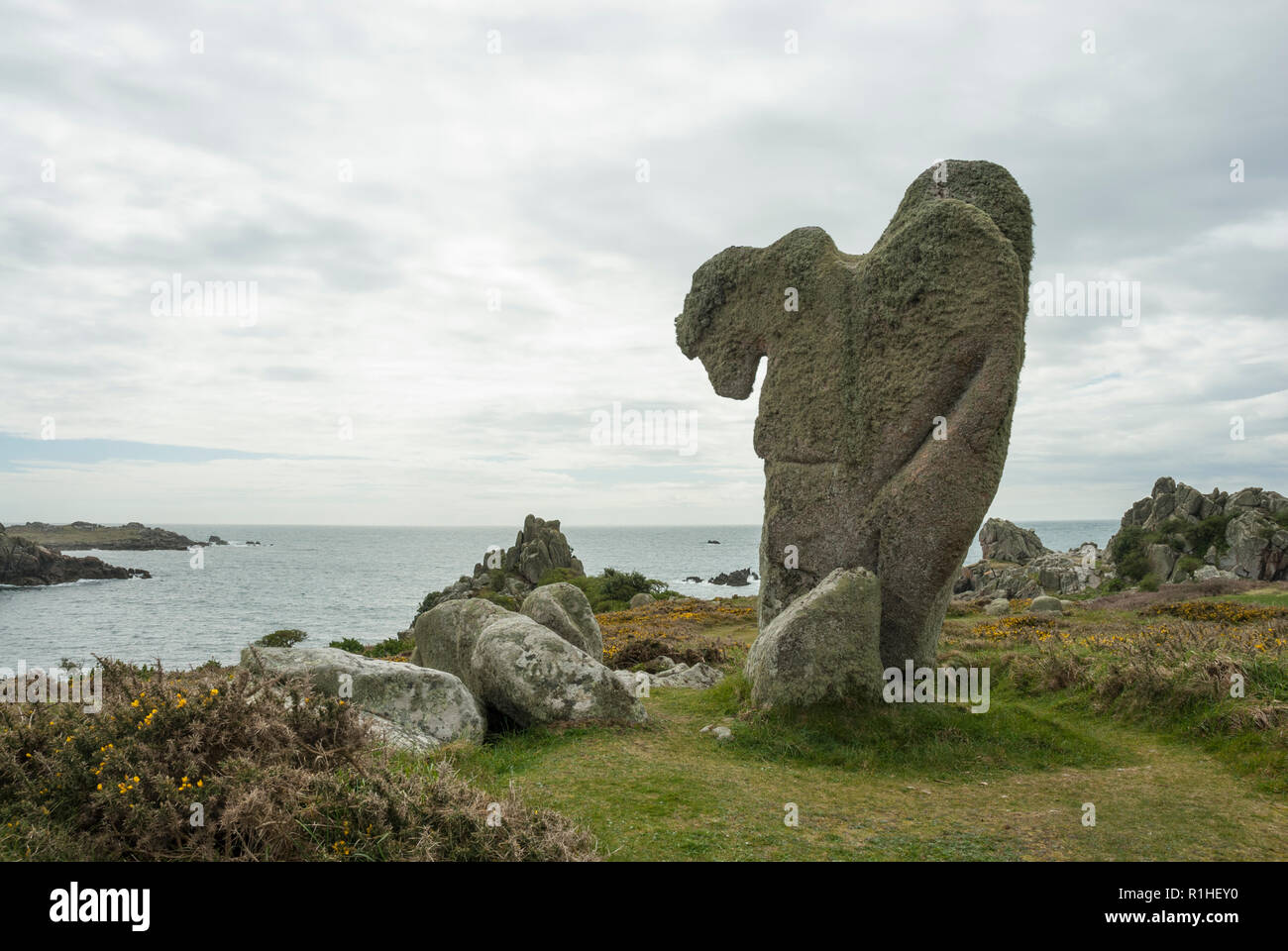 A natural rock formation of ancient stone in the shape of a horses head ...