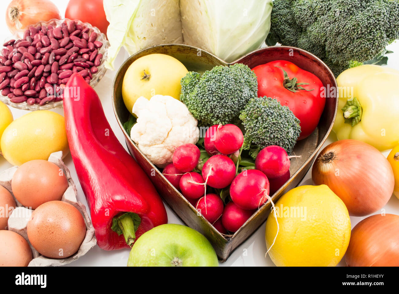 Various Healthy Food with Heart Tray Stock Photo - Alamy