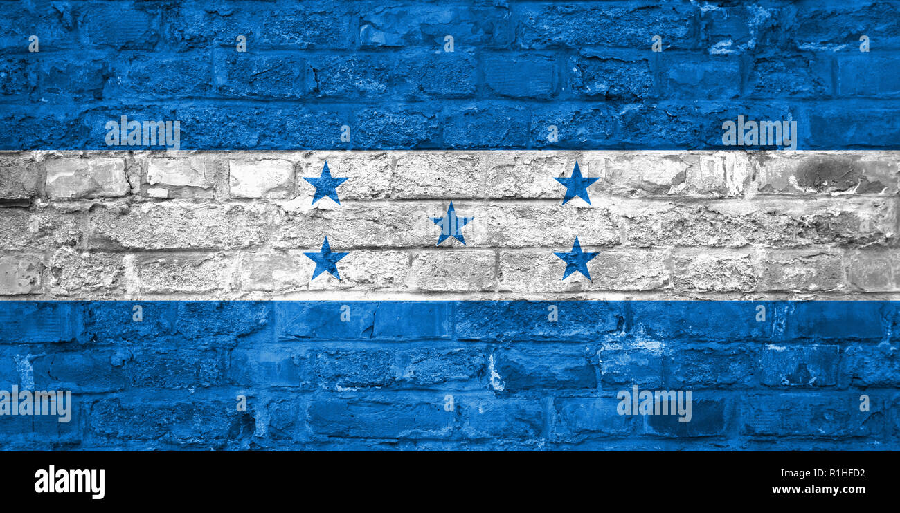 Flag of Honduras over an old brick wall background, surface Stock Photo ...