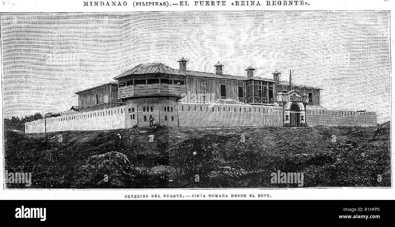 The Spanish fortress in Cotabato, El Fuerte Reina Regente, 1896 Stock ...