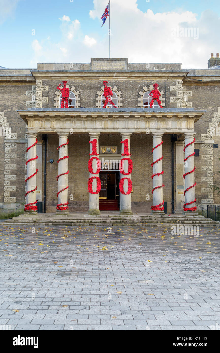 Salisbury Guildhall UK decorated with poppies for remembrance day Stock ...
