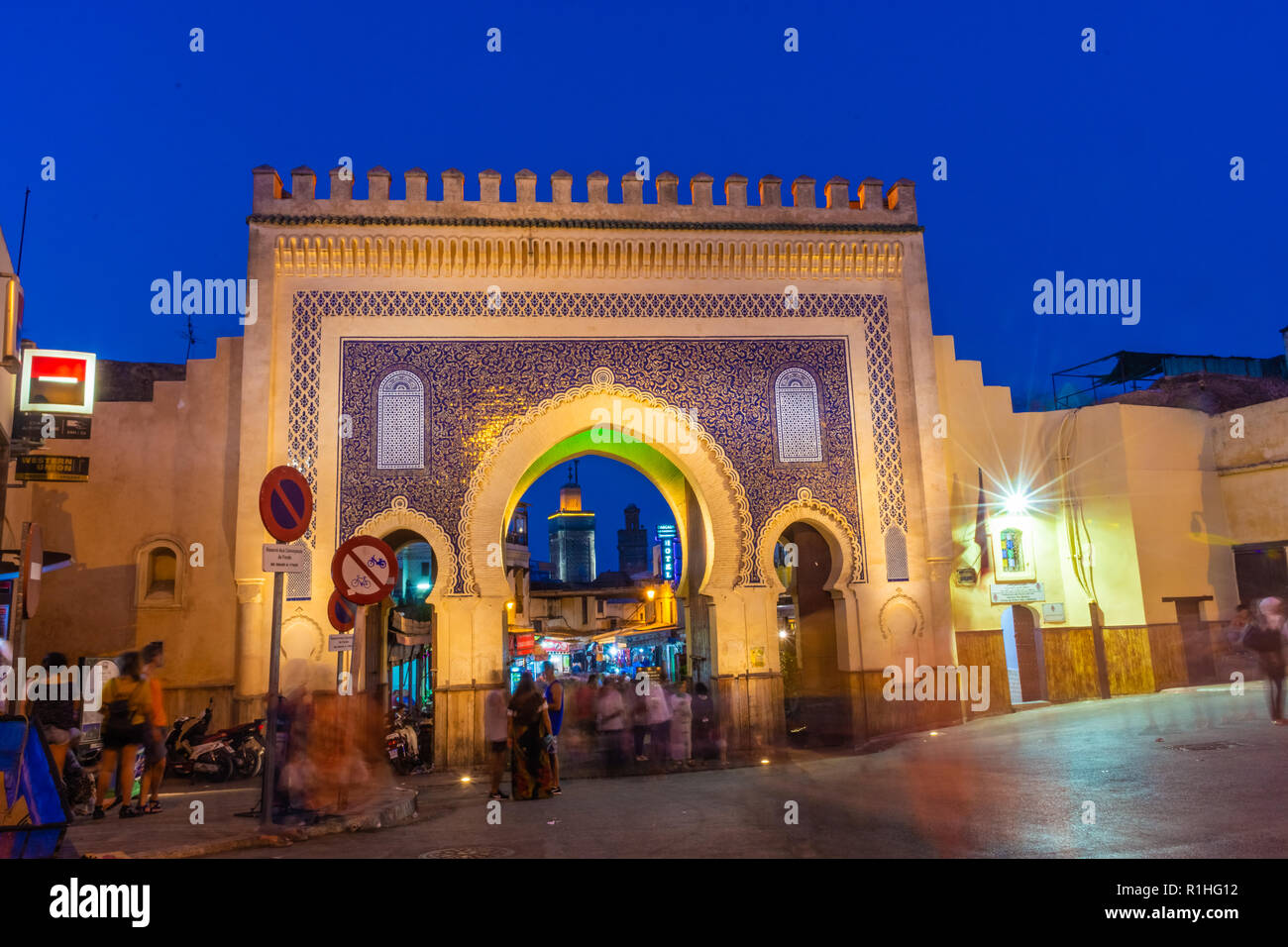 The Blue gate of Fez by night, Morocco Stock Photo - Alamy