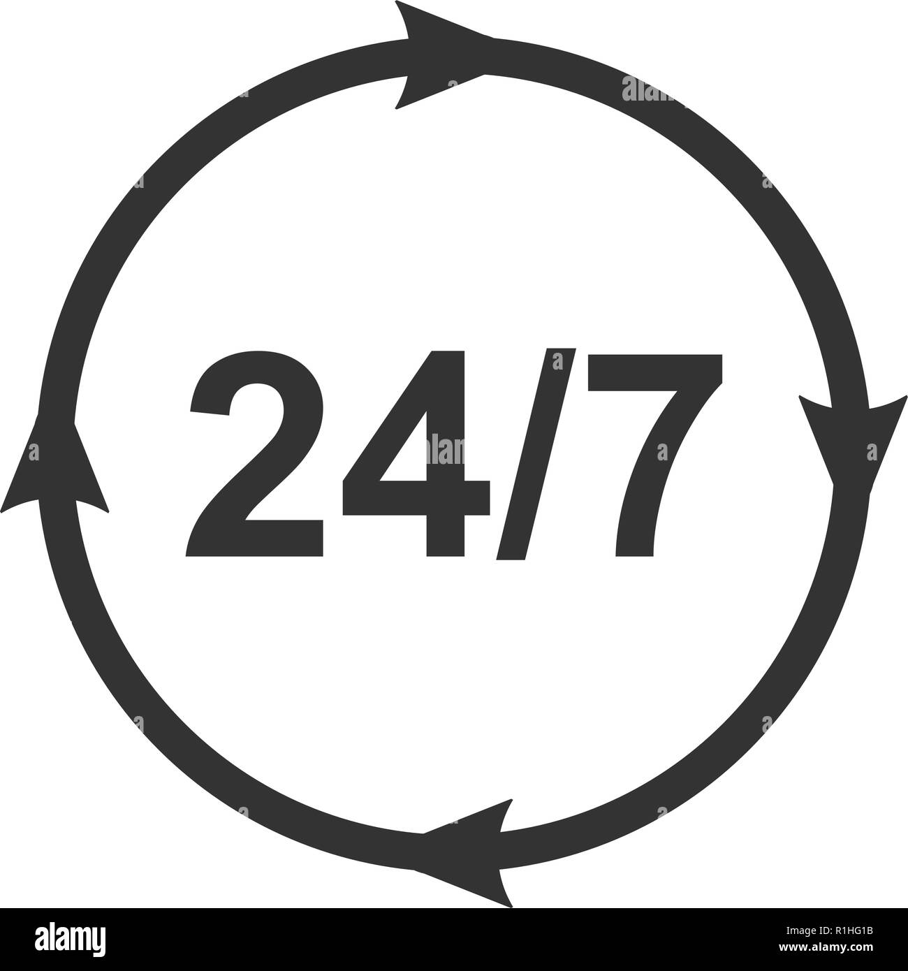 Icon of symbol, sign Open around the clock or 24 hours a day and 7 days ...