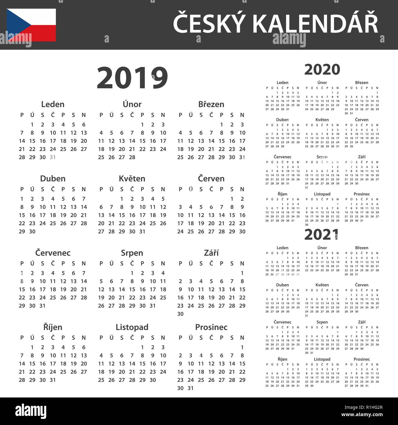 Czech Calendar for 2019, 2020 and 2021. Scheduler, agenda or diary ...