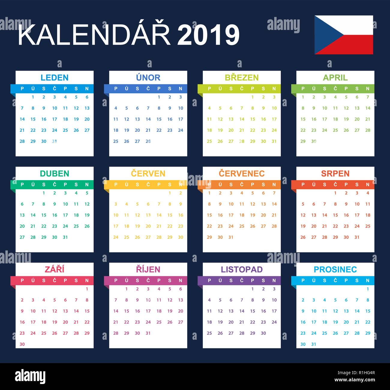 Czech Calendar for 2019. Scheduler, agenda or diary template. Week ...
