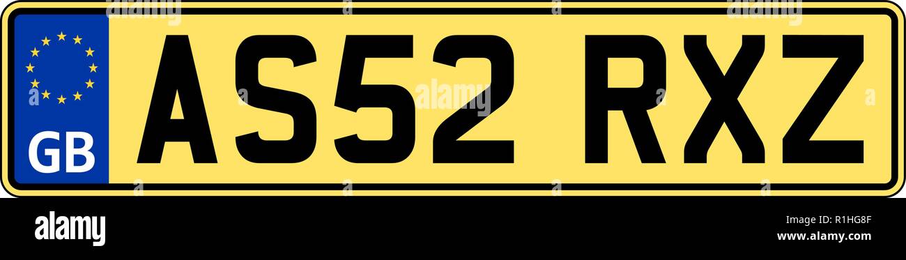Great Britain, United Kingdom car plate. Vehicle registration number ...