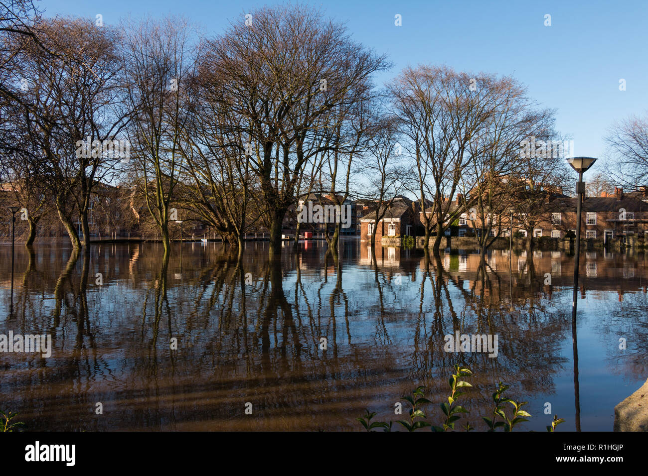 Heavy flooding of the River Ouse at Tower Gardens near Skeldergate ...