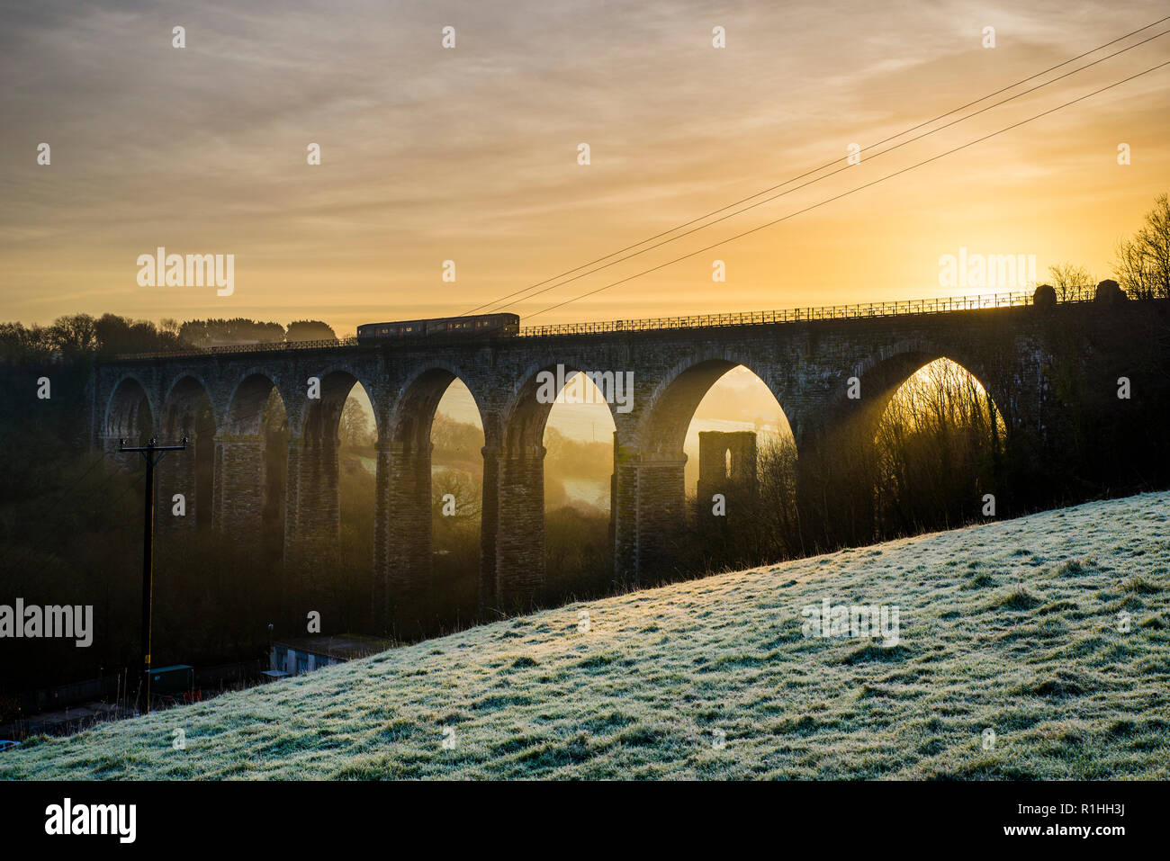 Moorswater viaduct at sunrise on a beautiful frosty cold morning ...