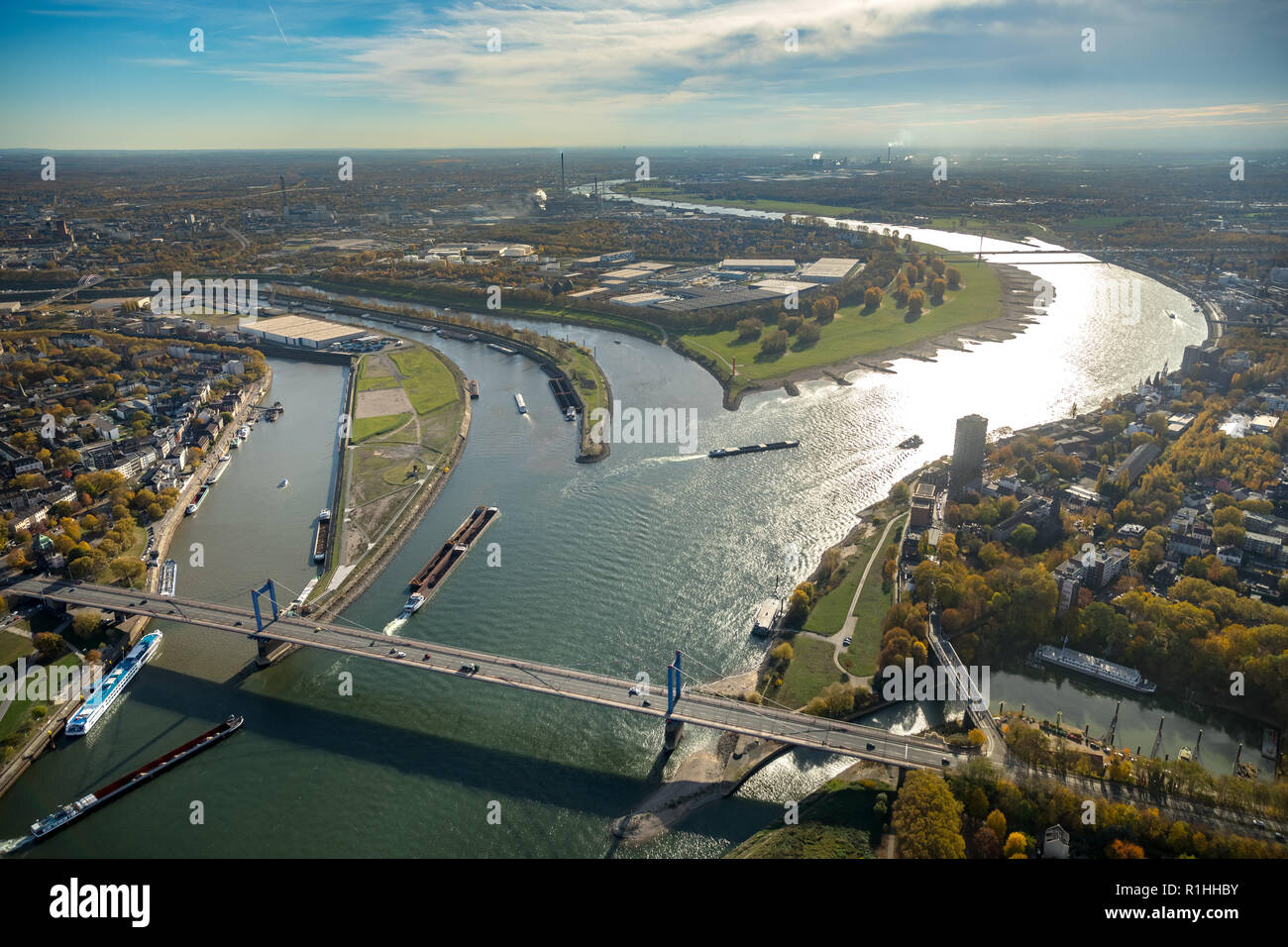 Aerial View, Ruhr estuary, Rhine-Herne Canal, Rhine Orange, river ...
