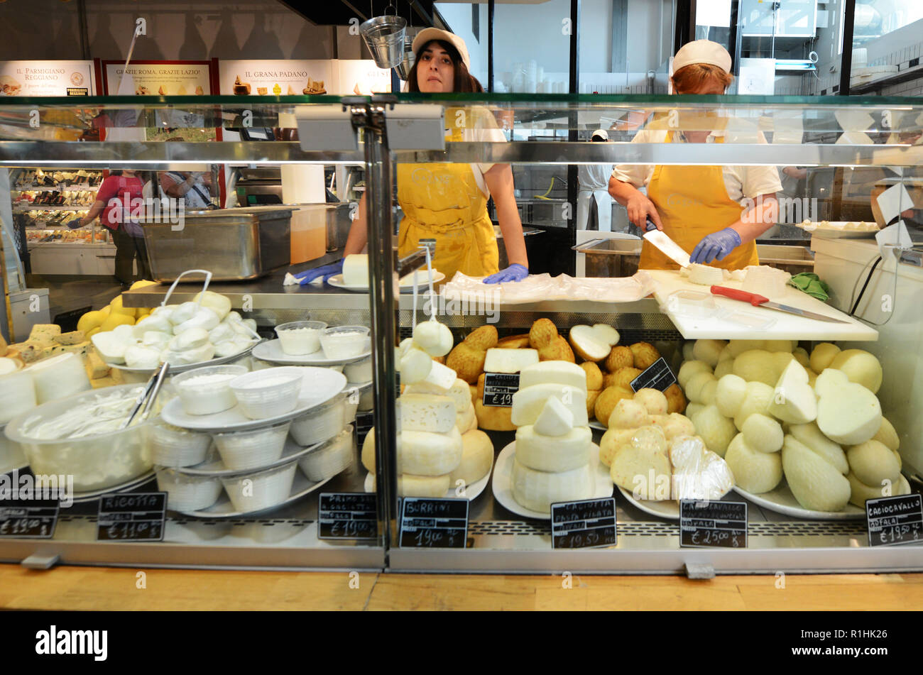 Italian cheese on display in Eataly, Rome Stock Photo - Alamy