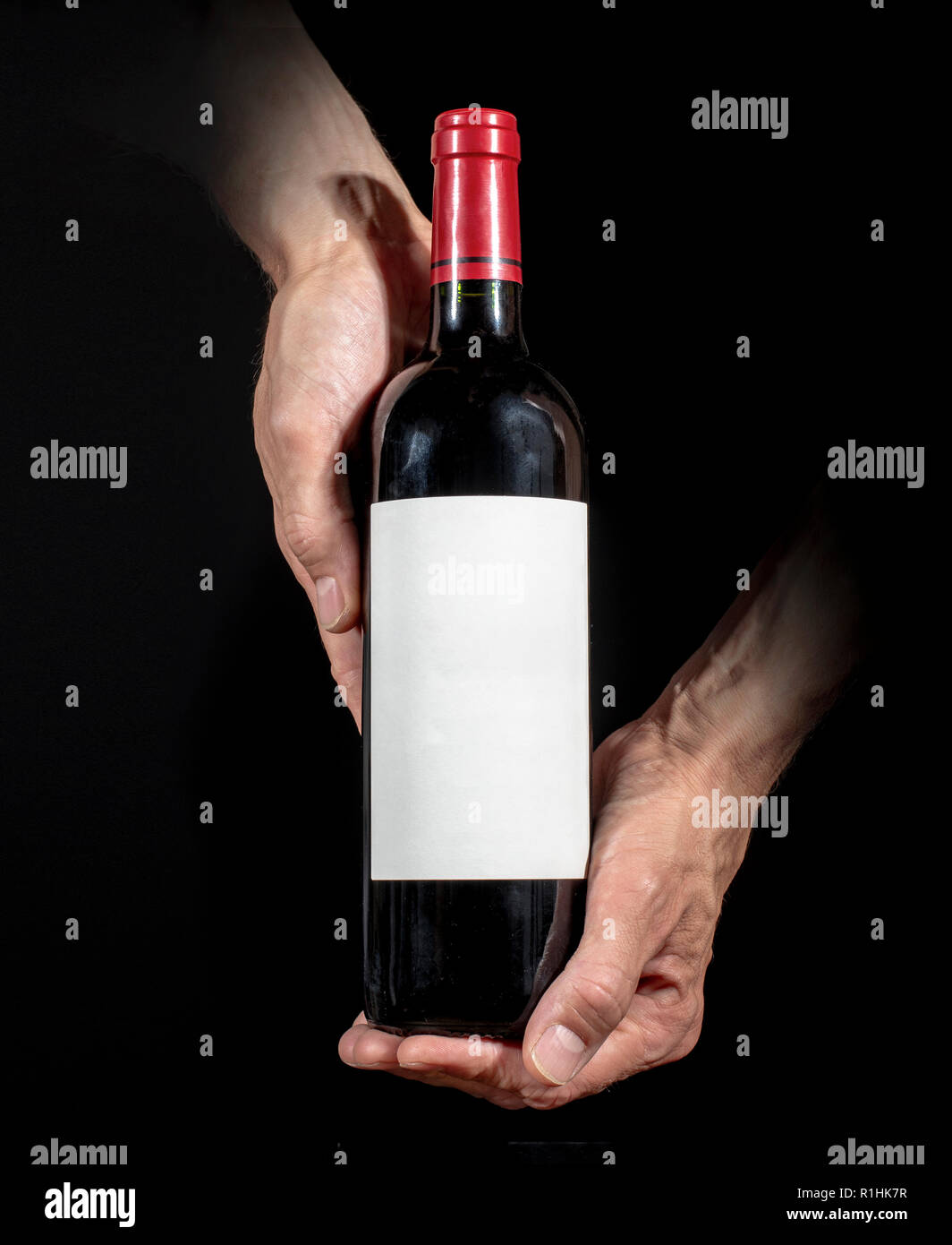 Red wine bottle label design mockup Stock Photo - Alamy