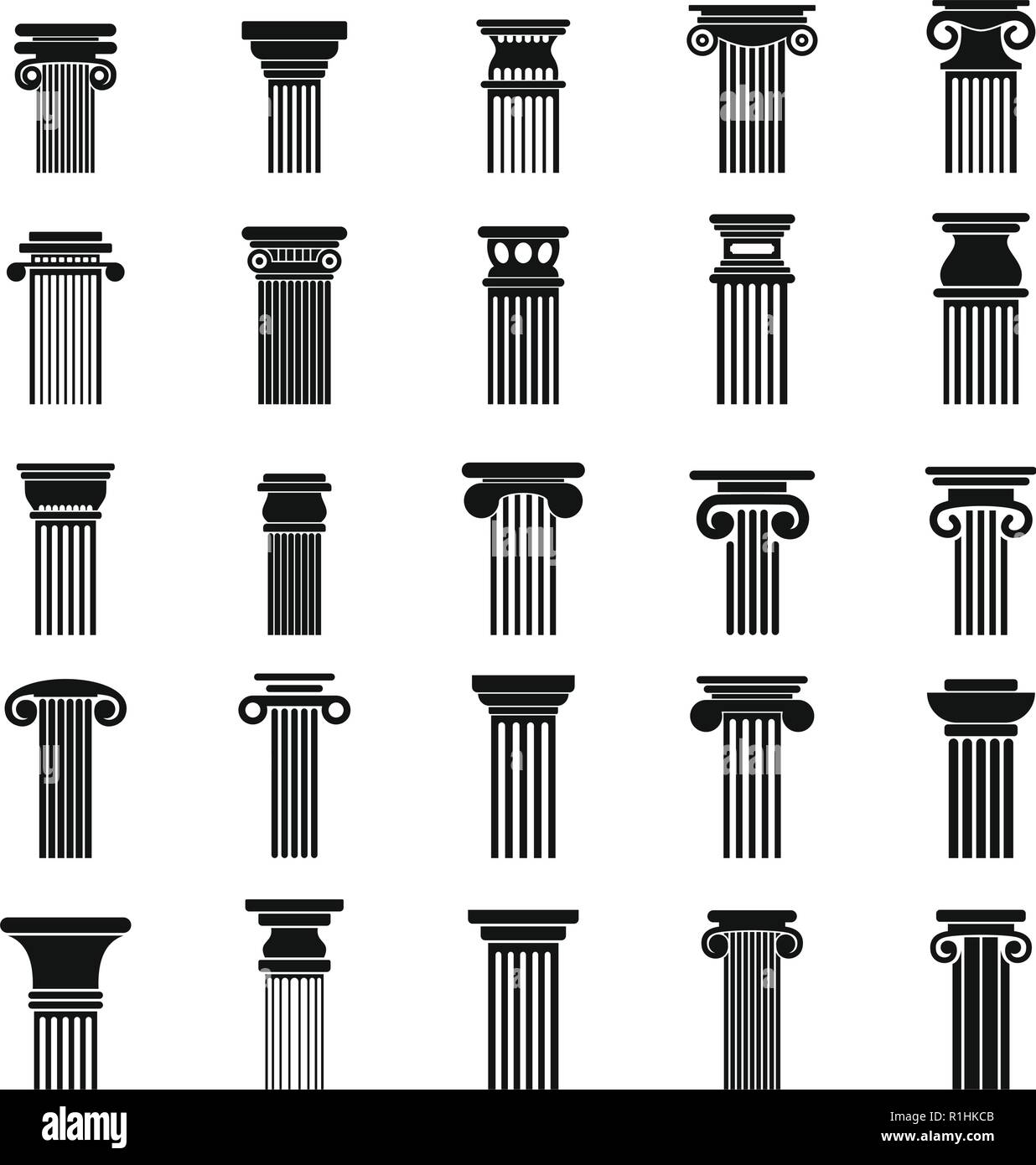 Ancient columns icons set. Simple illustration of 25 ancient columns vector icons for web Stock ...