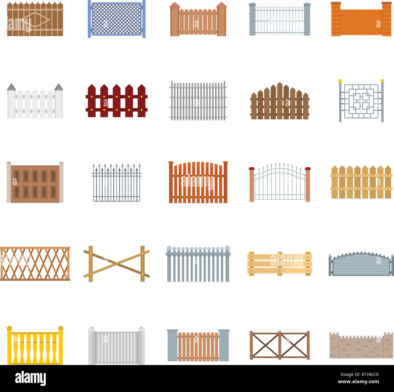 Fence country types icons set. Flat illustration of 25 fence vector ...