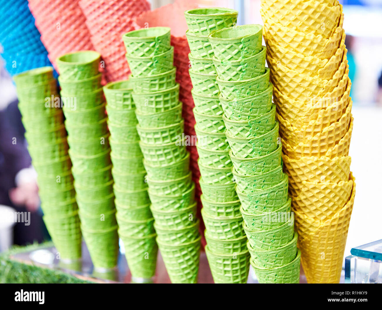 Colored waffle cones for ice cream Stock Photo - Alamy