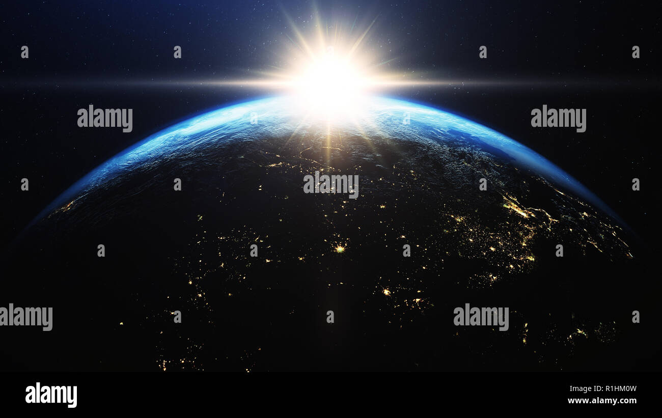 Beautiful sunrise above earth from space Stock Photo - Alamy