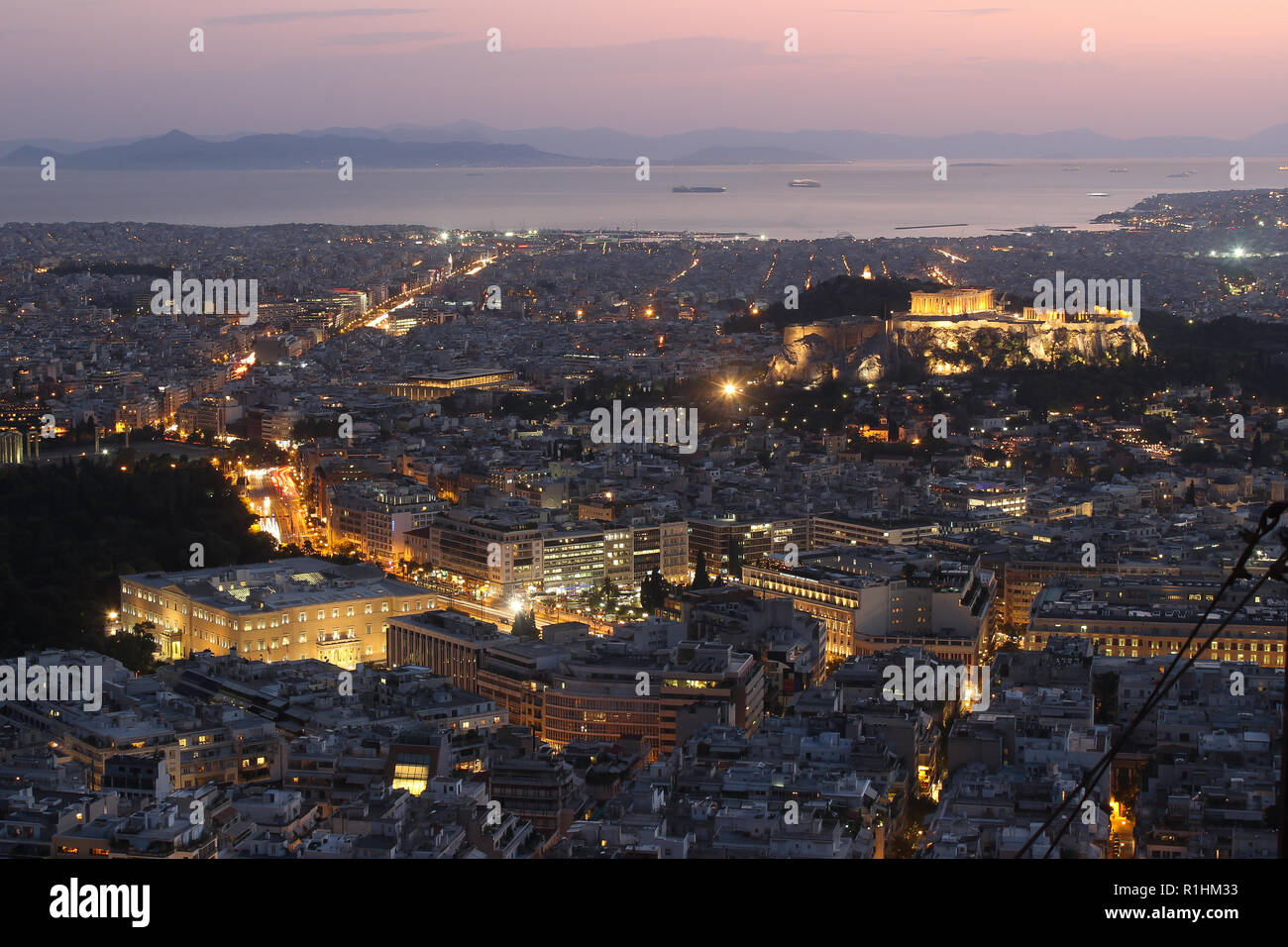 Athens and the Acropolis shortly after sunset Stock Photo - Alamy