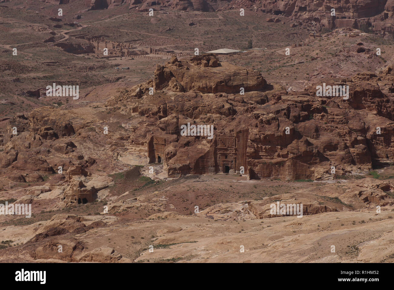 View from the top of a mountain down to Petra, Jordan Stock Photo - Alamy
