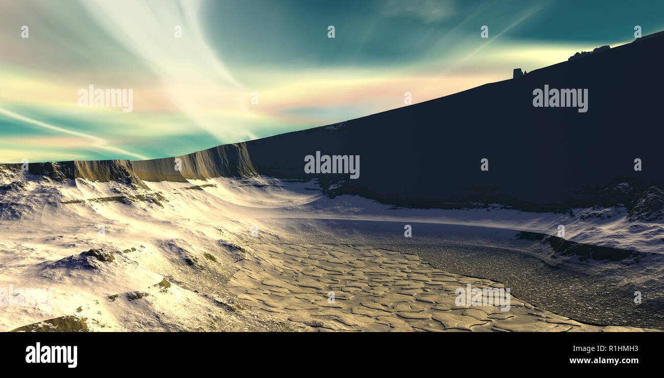 Fantasy alien planet. Rocks and sky. 3D illustration Stock Photo - Alamy