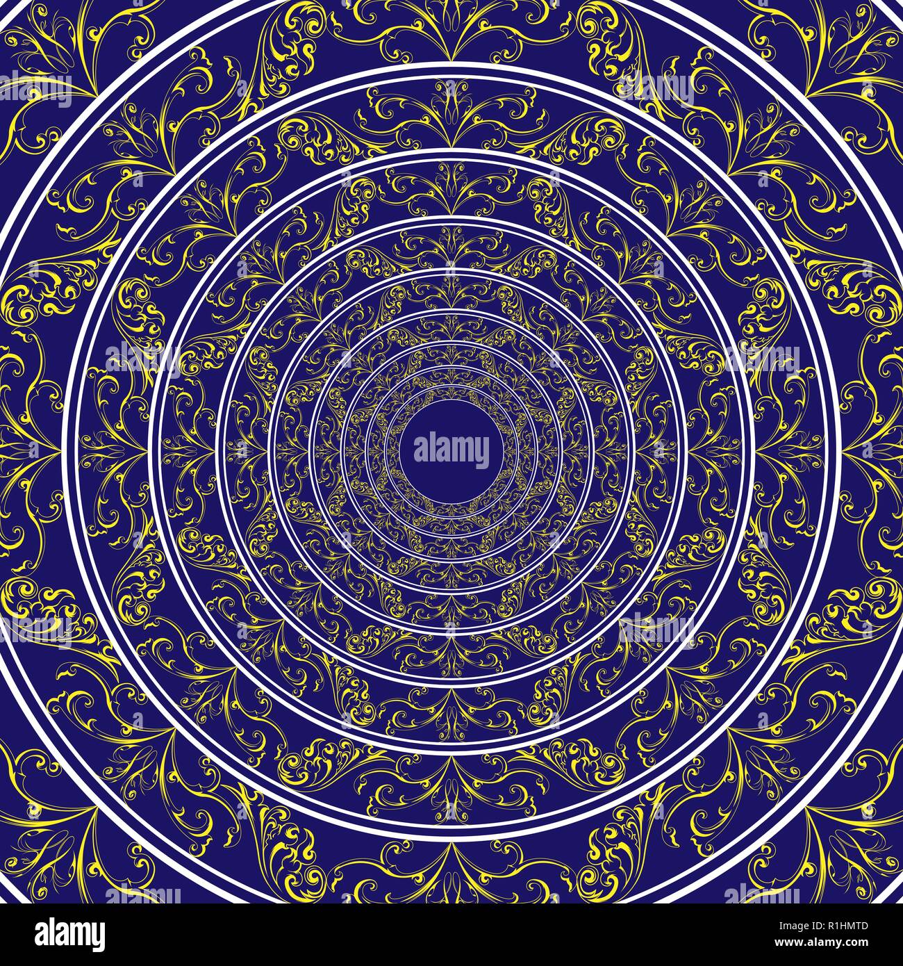 Blue and yellow circle floral pattern isolated on white background ...