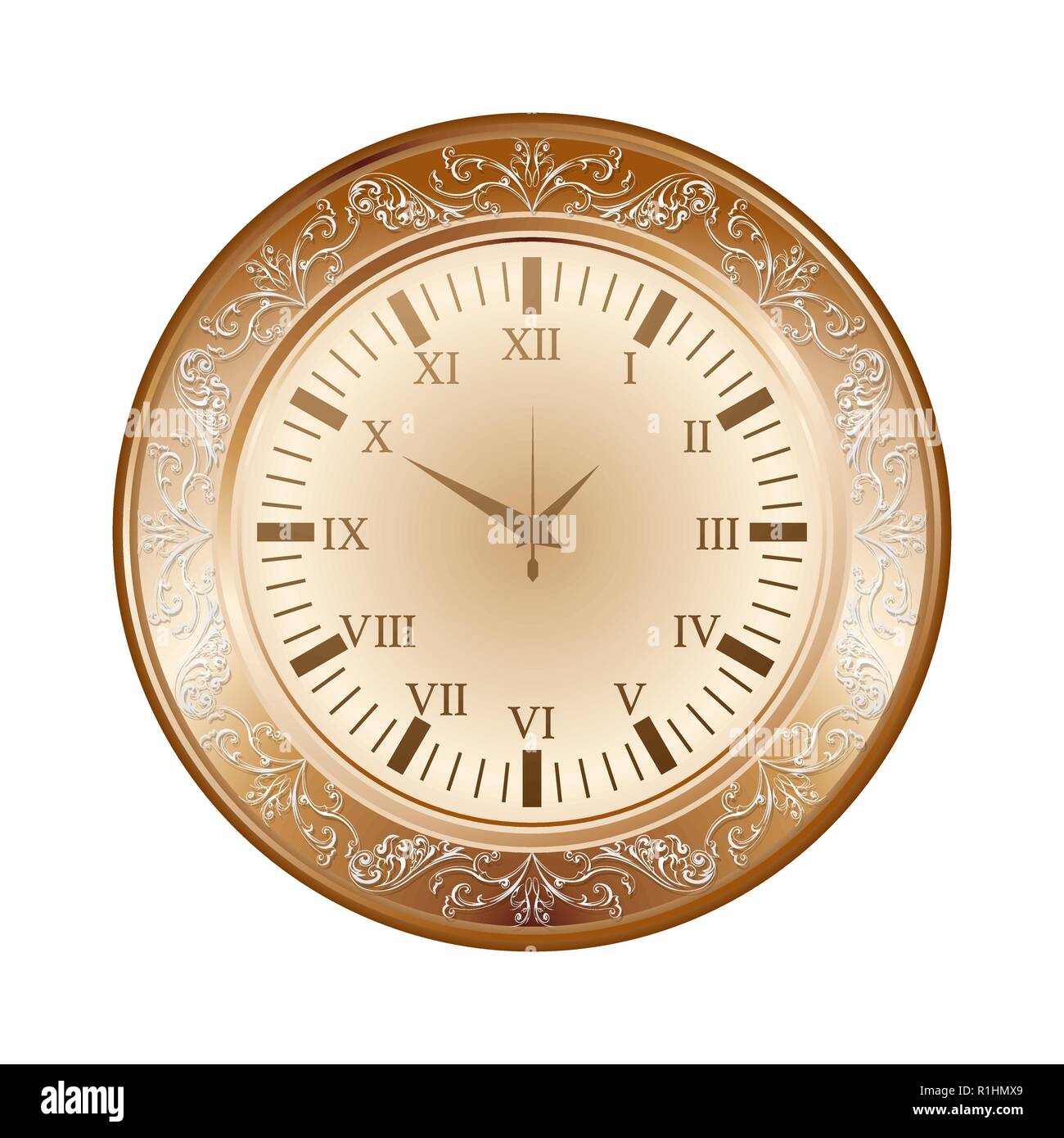 Golden old pocket watch with floral pattern isolated on white ...